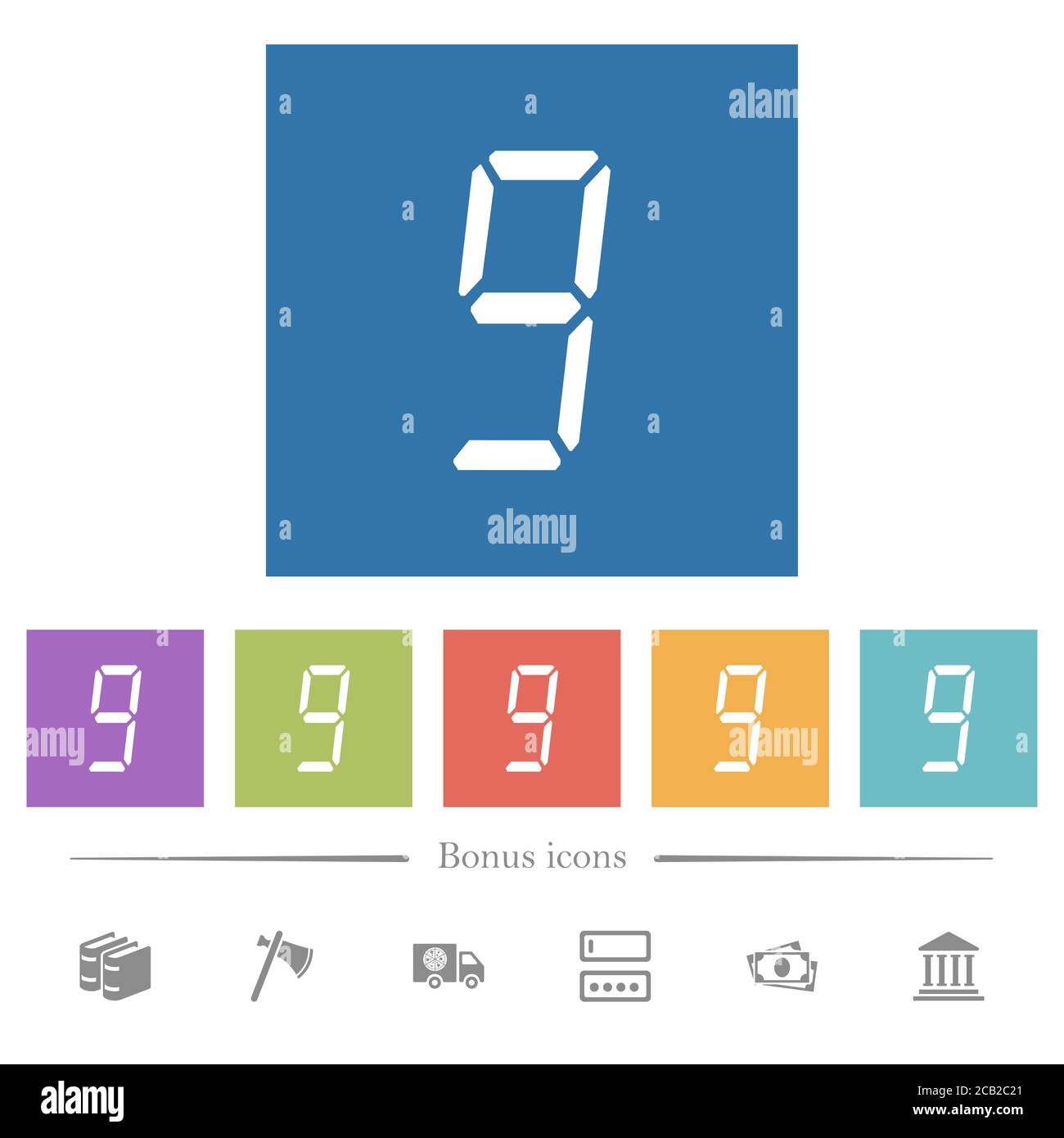 digital number nine of seven segment type flat white icons in square ...