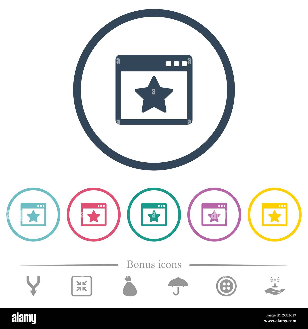Favorite application flat color icons in round outlines. 6 bonus icons ...