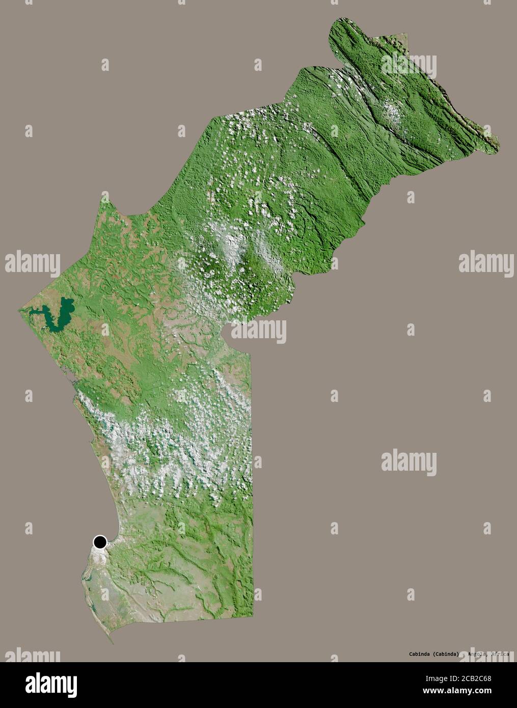 Shape of Cabinda, province of Angola, with its capital isolated on a ...