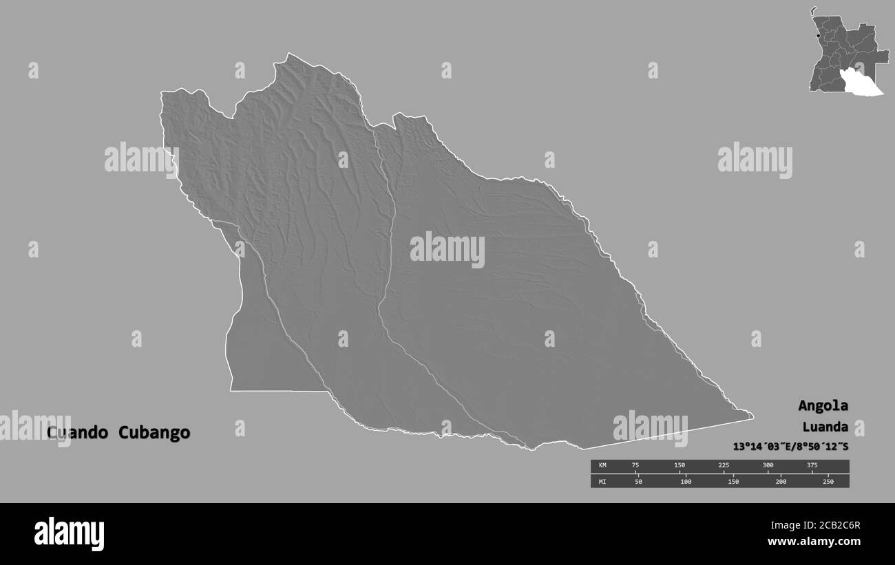 Shape of Cuando Cubango, province of Angola, with its capital isolated ...