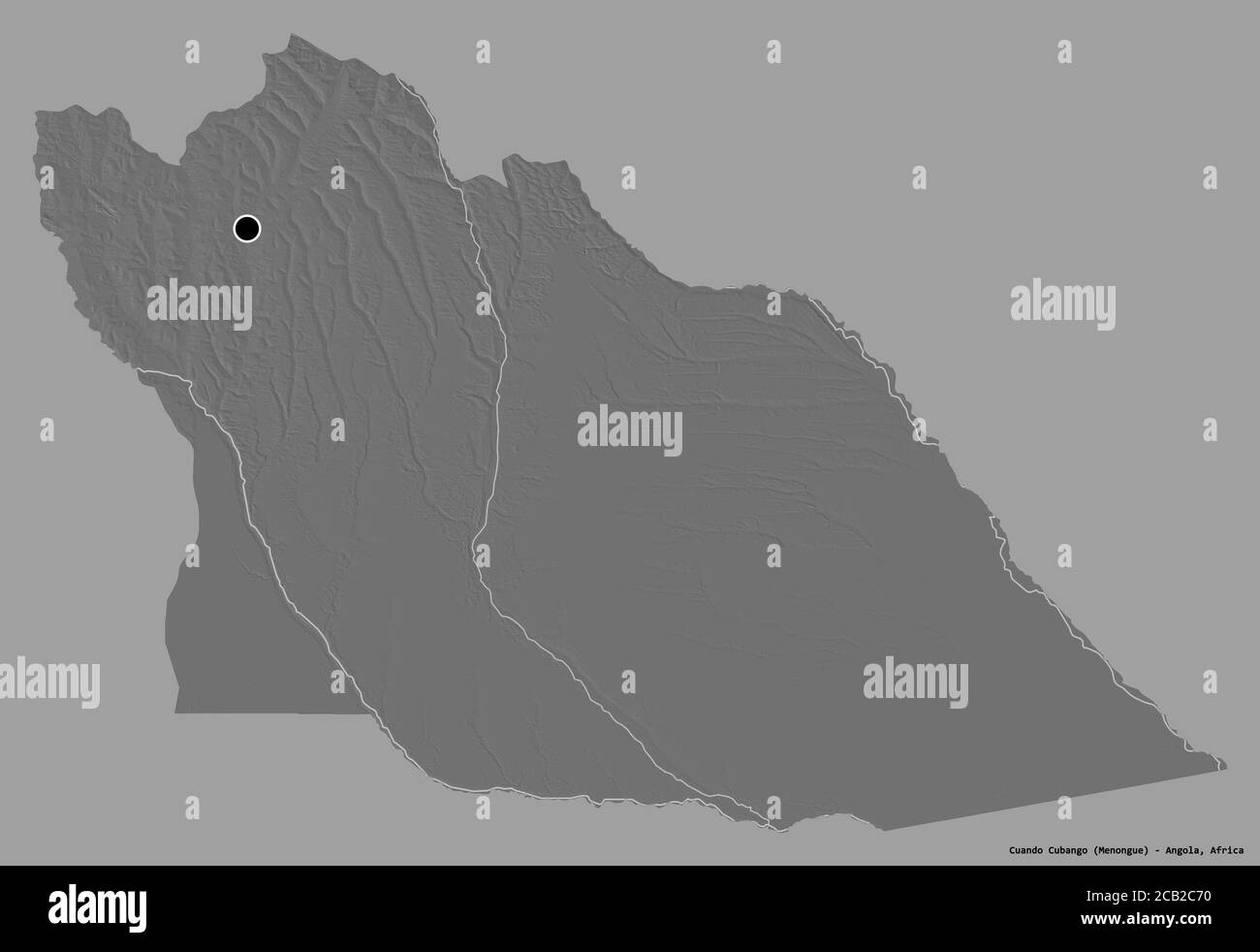 Shape of Cuando Cubango, province of Angola, with its capital isolated ...