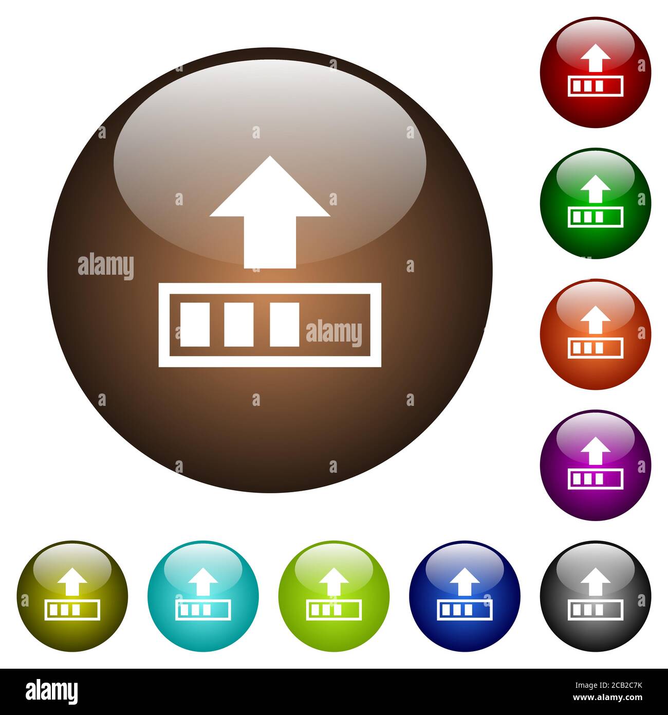 Upload in progress white icons on round color glass buttons Stock ...
