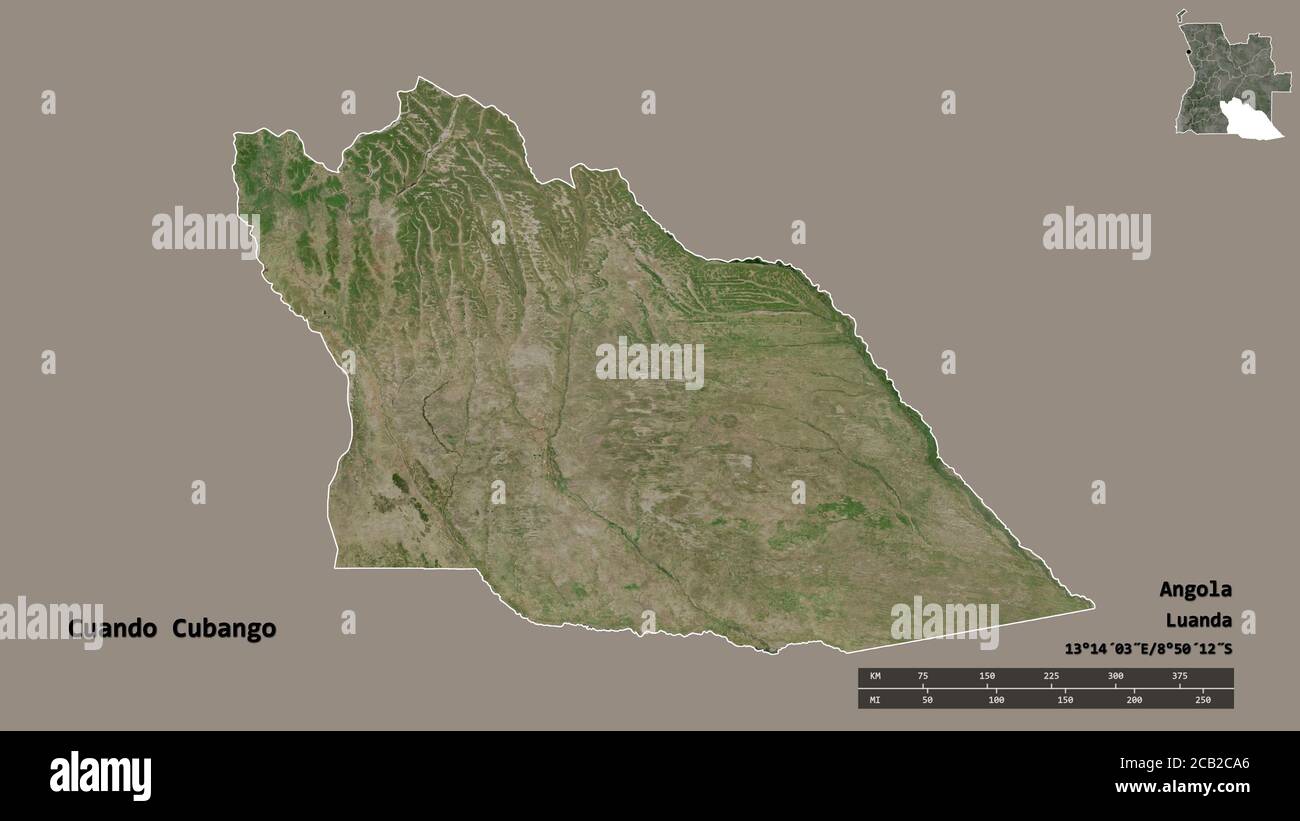 Shape of Cuando Cubango, province of Angola, with its capital isolated ...