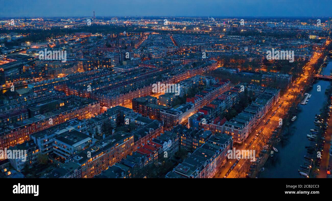 Aerial panoramic view of Amsterdam city in evening. Famous Dutch ...