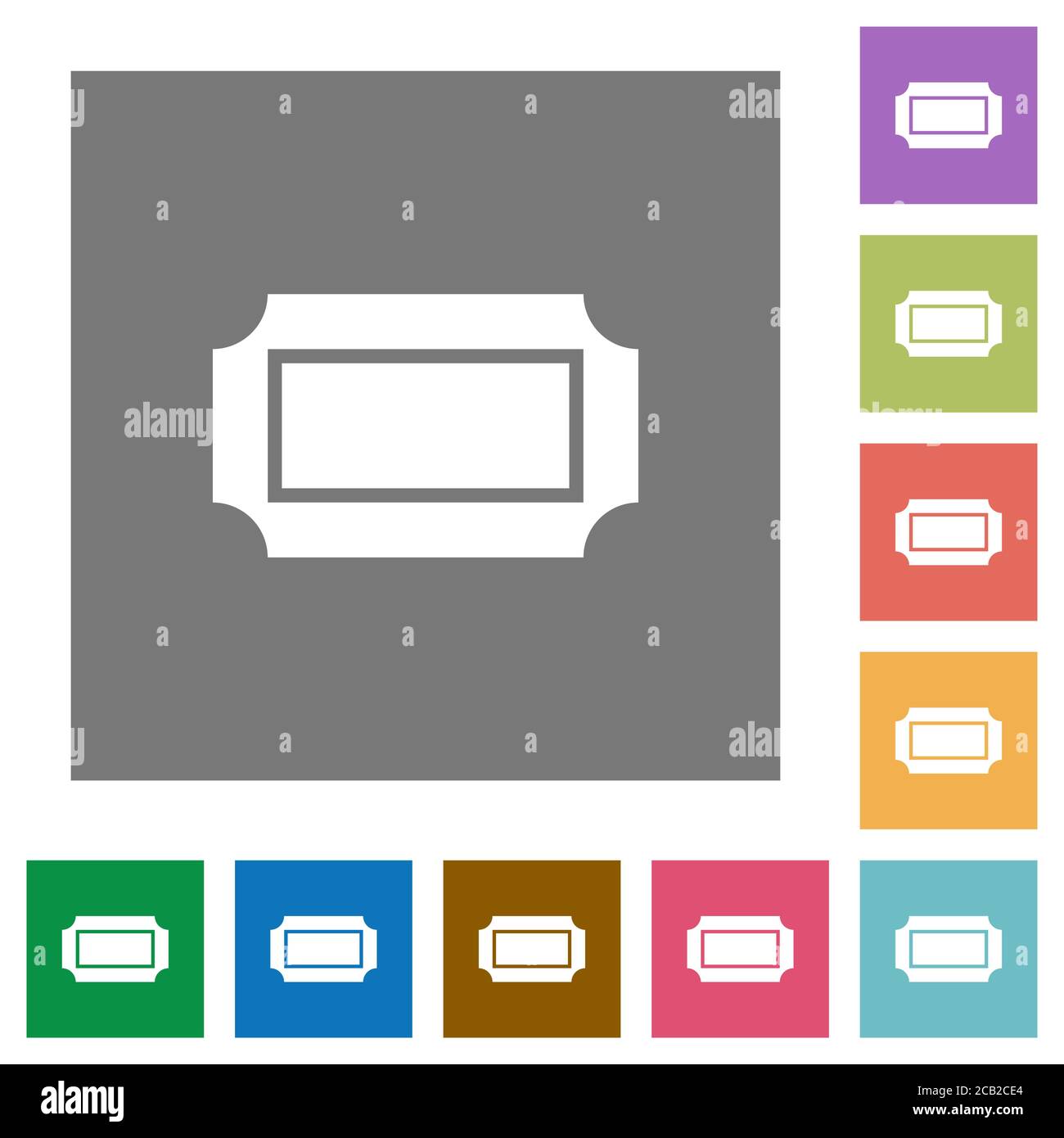 Ticket with straight edges flat icons on simple color square ...