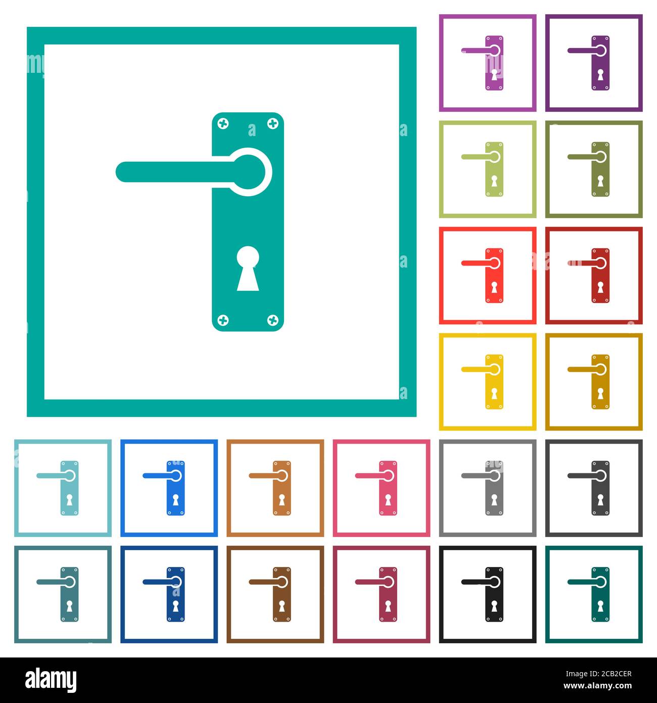 Left handed door handle with screws flat color icons with quadrant ...