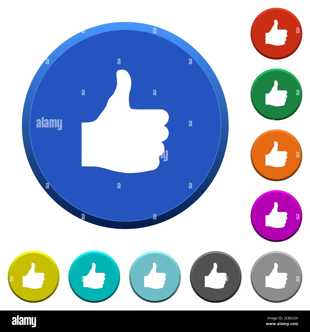 Thumbs up round color beveled buttons with smooth surfaces and flat ...
