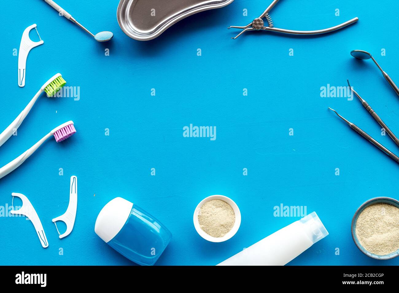 Top view frame of dental tools and equipment Stock Photo - Alamy