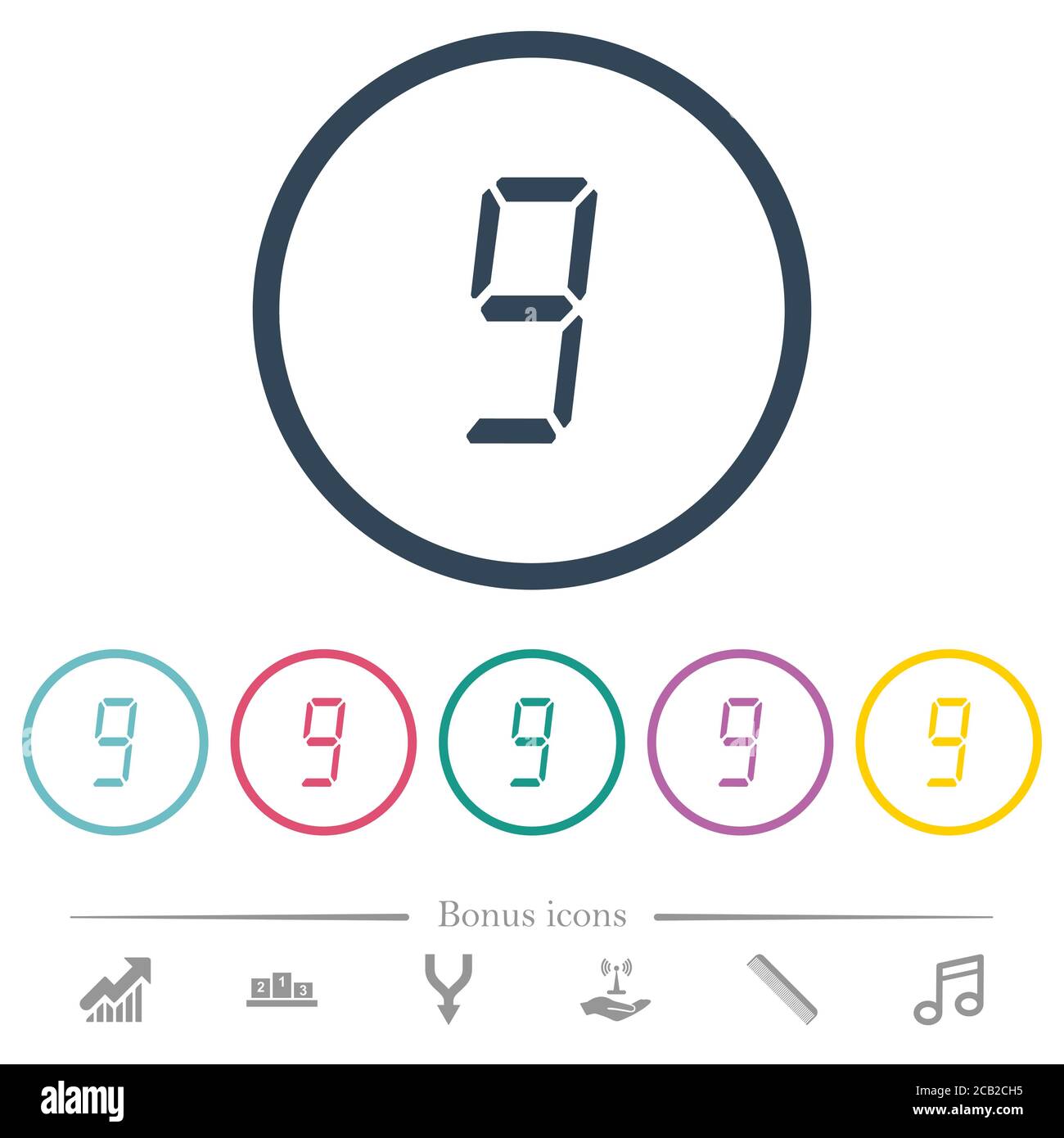 digital number nine of seven segment type flat color icons in round ...