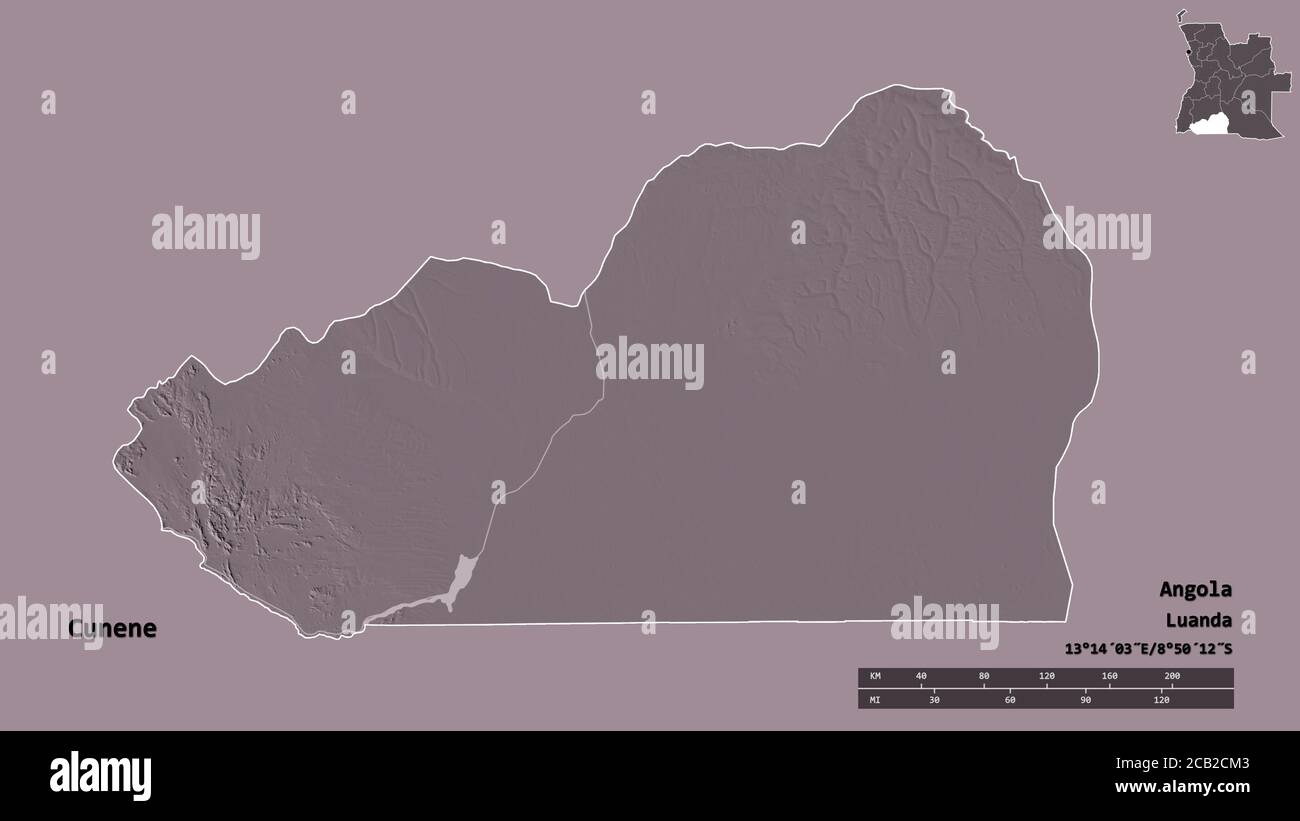 Shape of Cunene, province of Angola, with its capital isolated on solid ...
