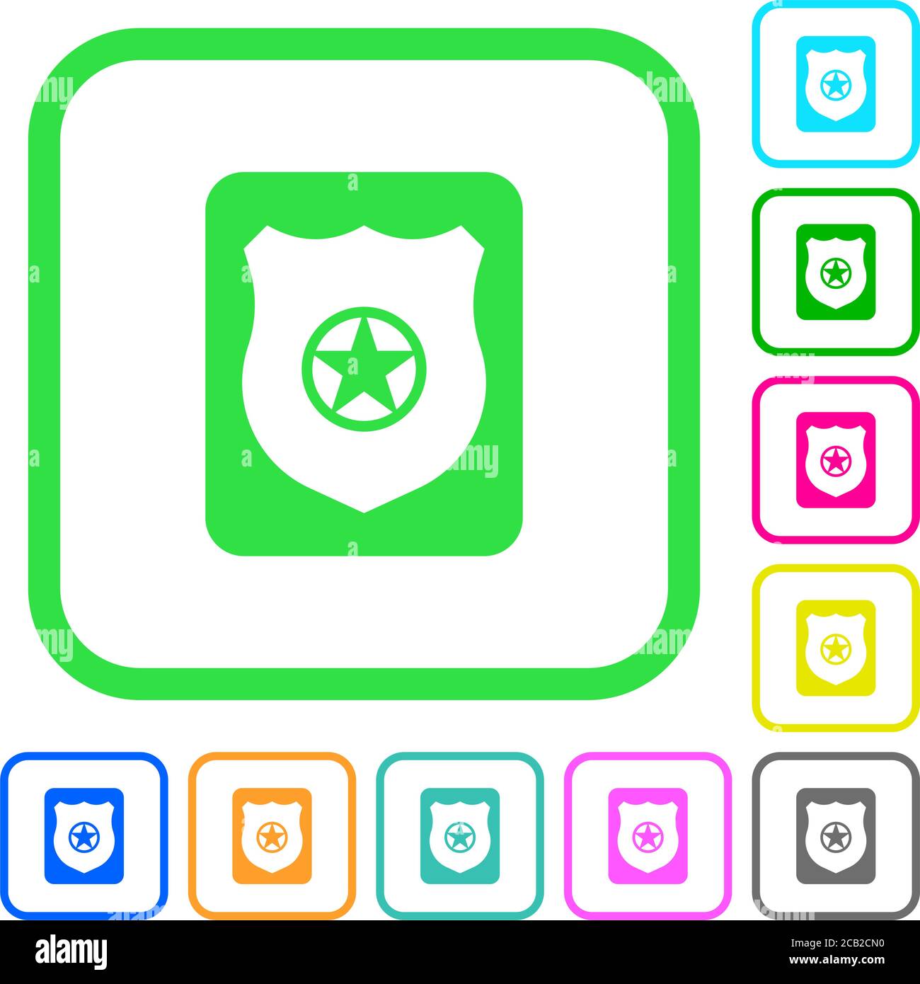 Police badge vivid colored flat icons in curved borders on white ...