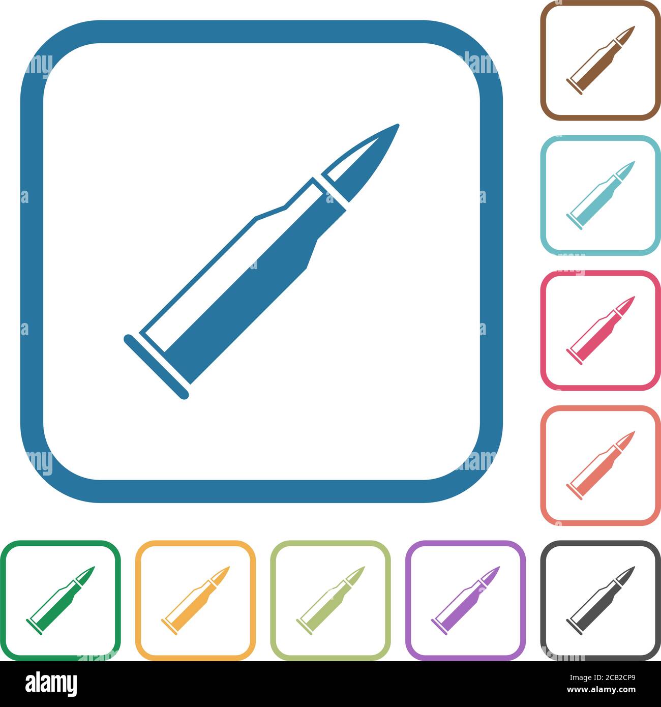 Bullet rifle ammo with gloss simple icons in color rounded square ...