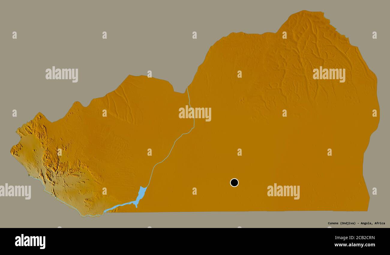 Shape of Cunene, province of Angola, with its capital isolated on a ...