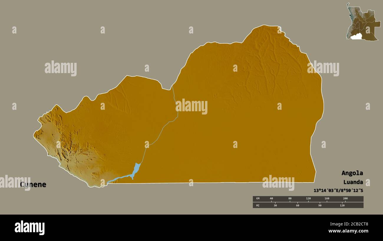 Shape of Cunene, province of Angola, with its capital isolated on solid ...