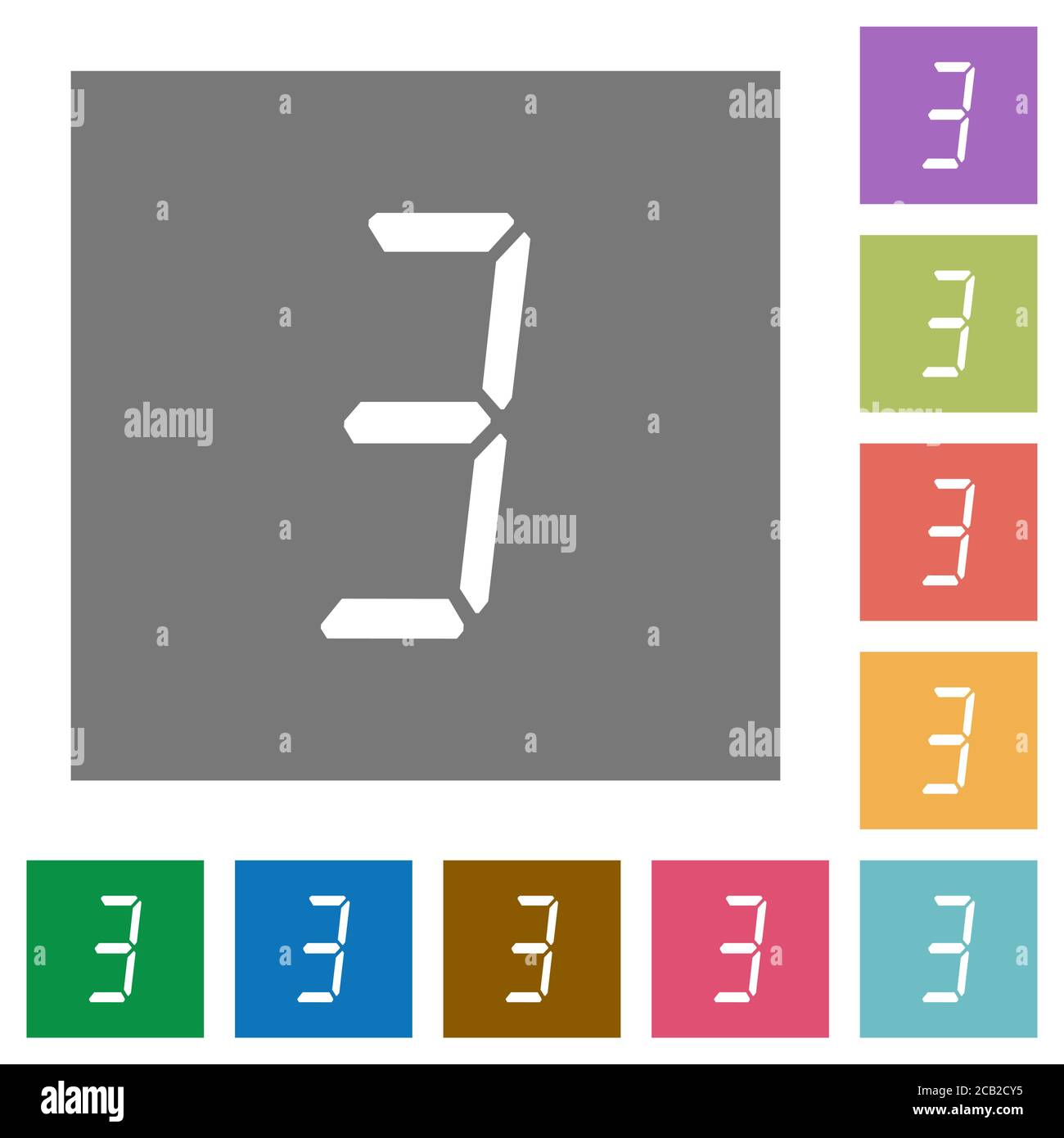 digital number three of seven segment type flat icons on simple color ...
