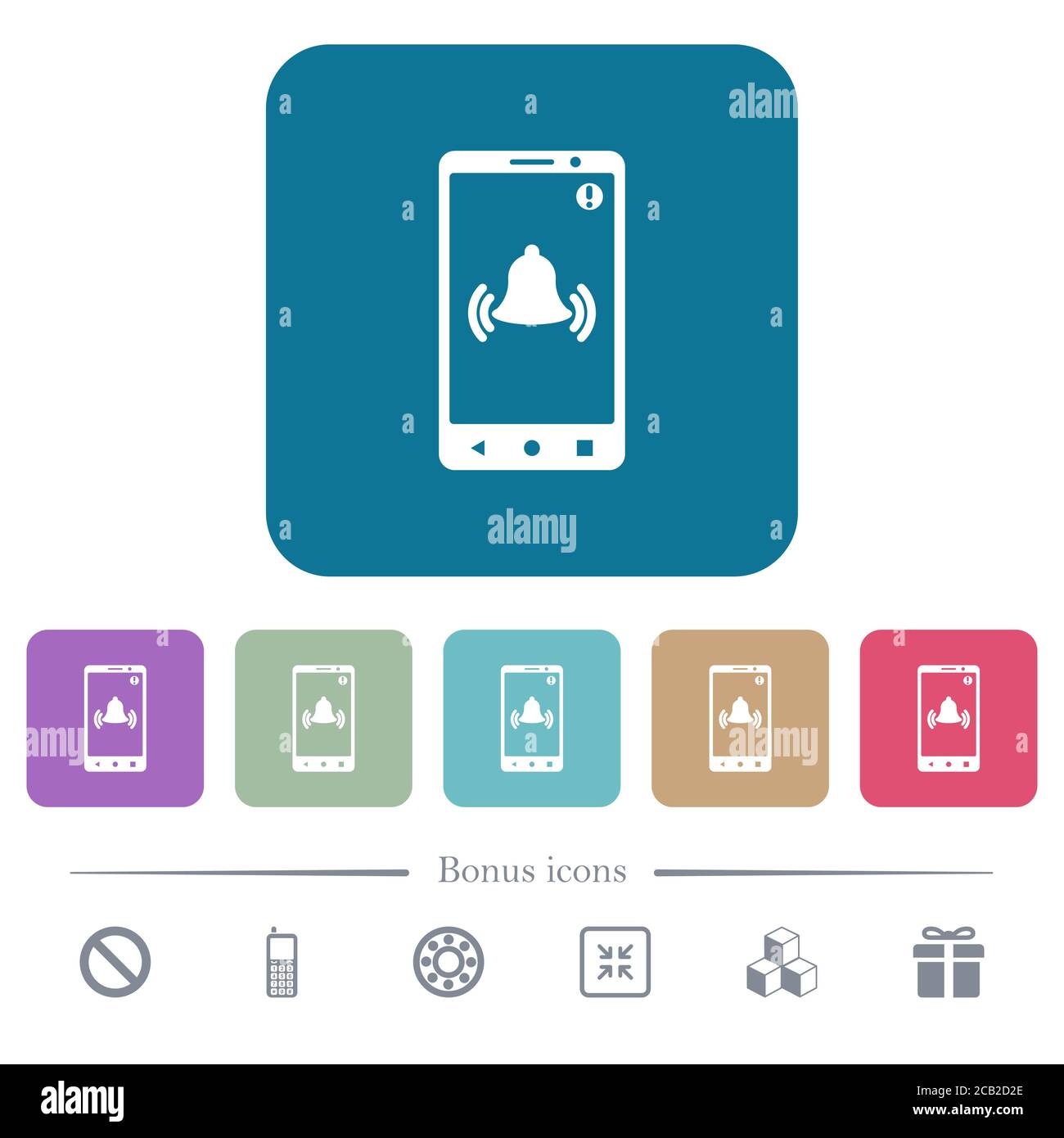 Mobile push notification white flat icons on color rounded square ...