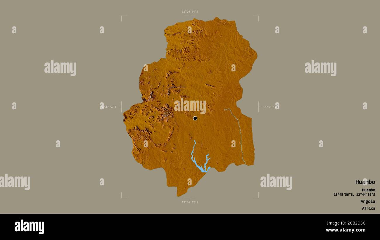 Area of Huambo, province of Angola, isolated on a solid background in a ...