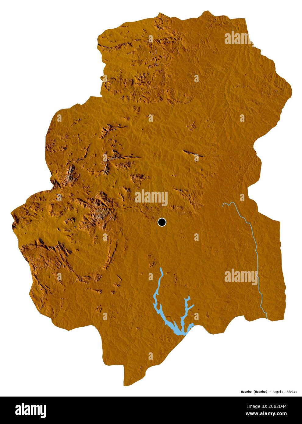 Shape of Huambo, province of Angola, with its capital isolated on white ...