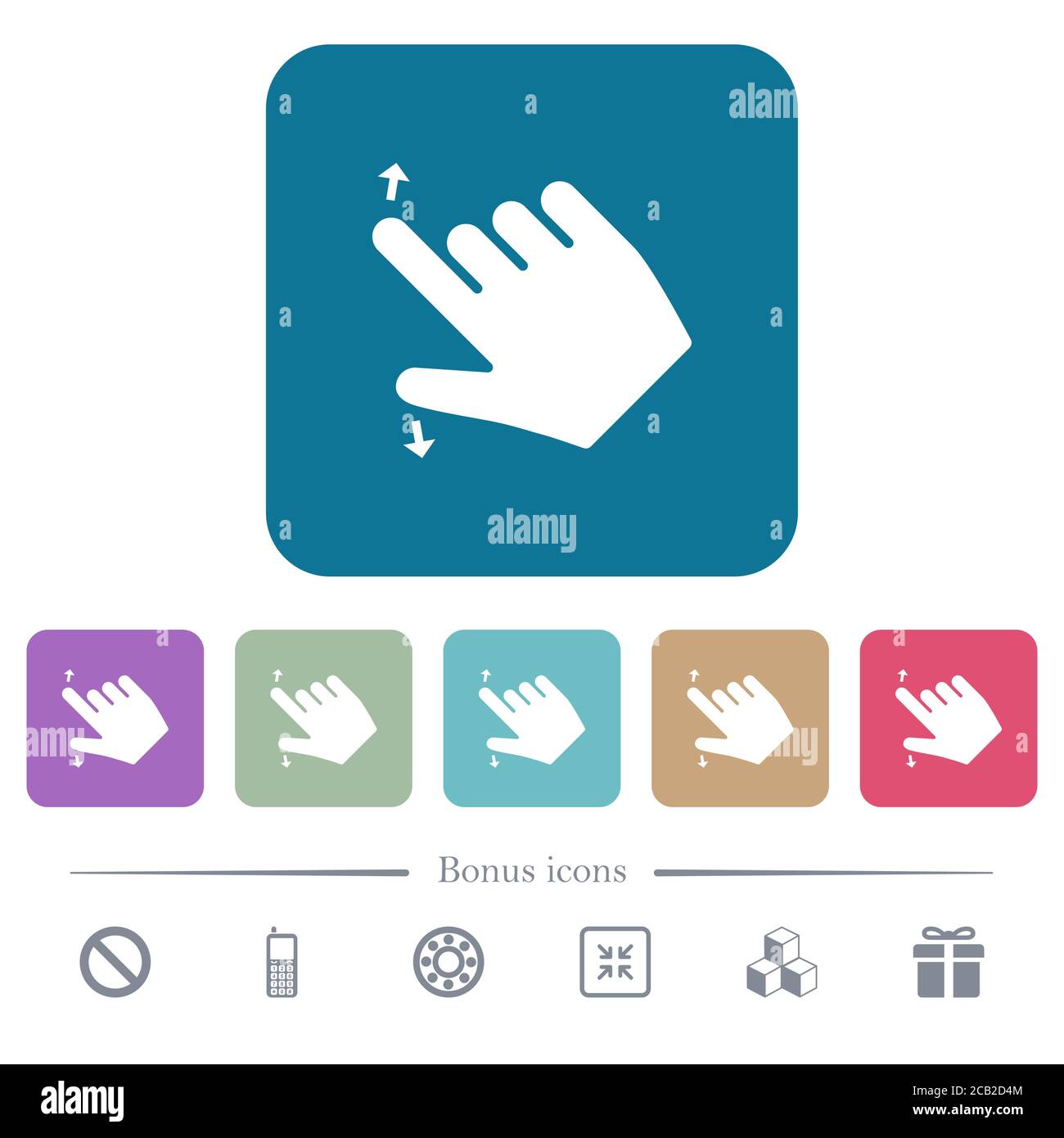 Right handed pinch open gesture white flat icons on color rounded square backgrounds Stock ...