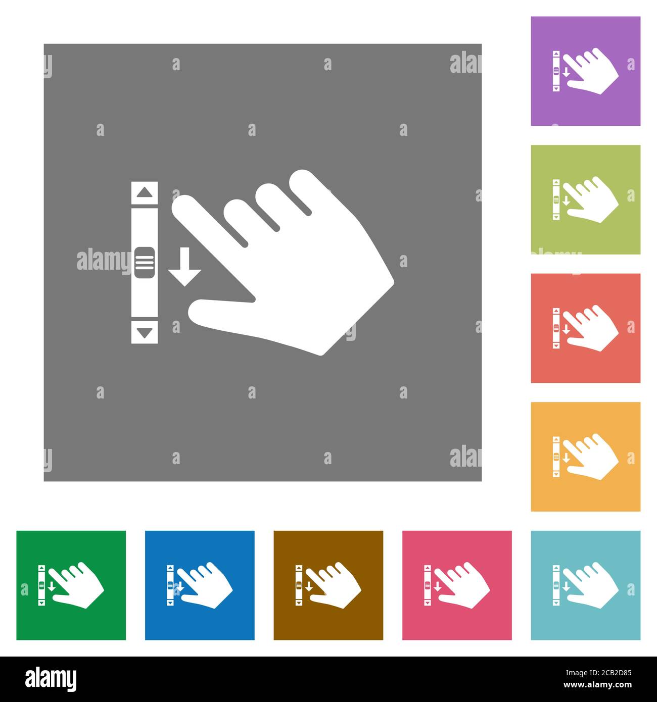 Right handed scroll down gesture flat icons on simple color square ...