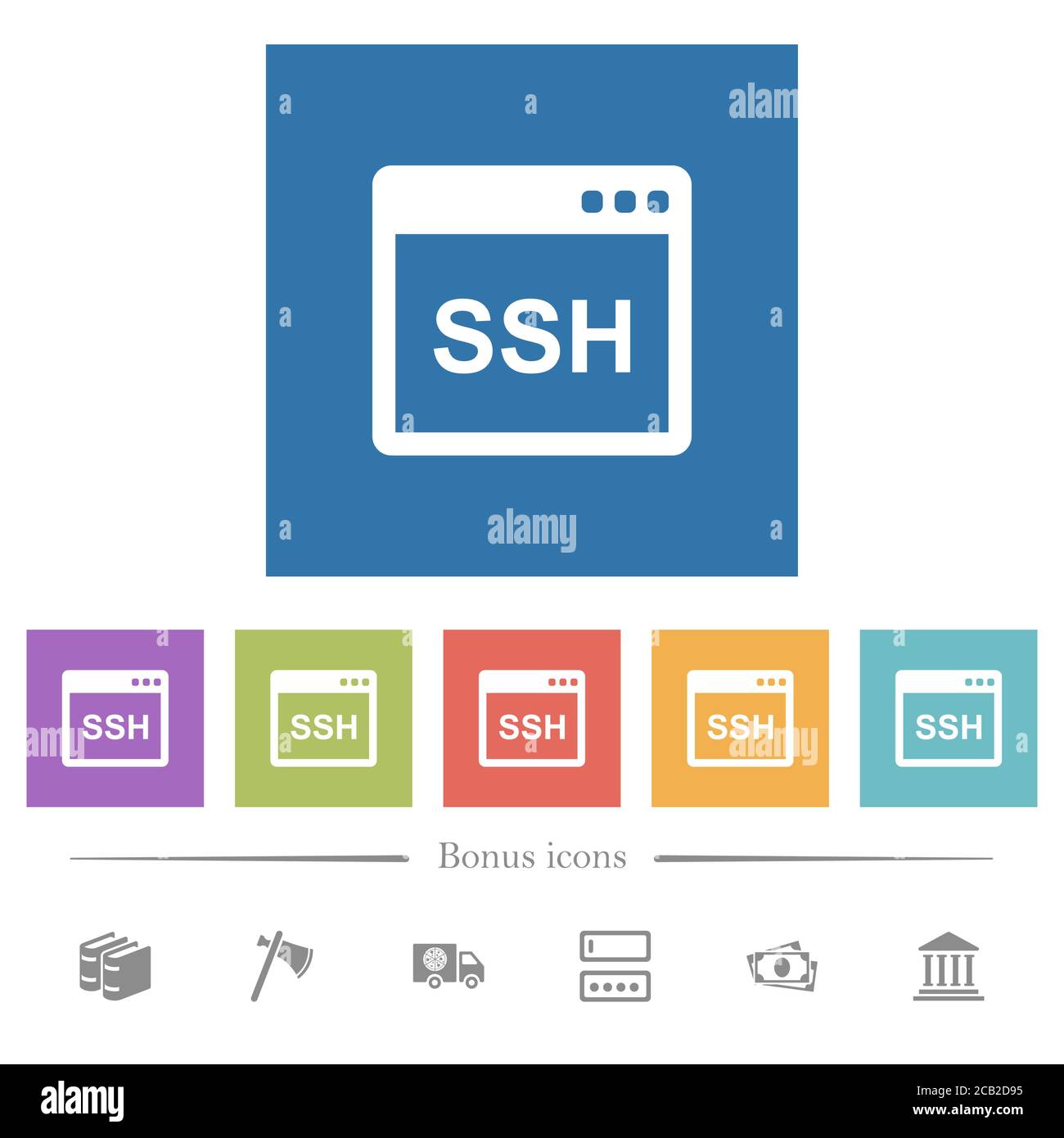 SSH client application flat white icons in square backgrounds. 6 bonus ...