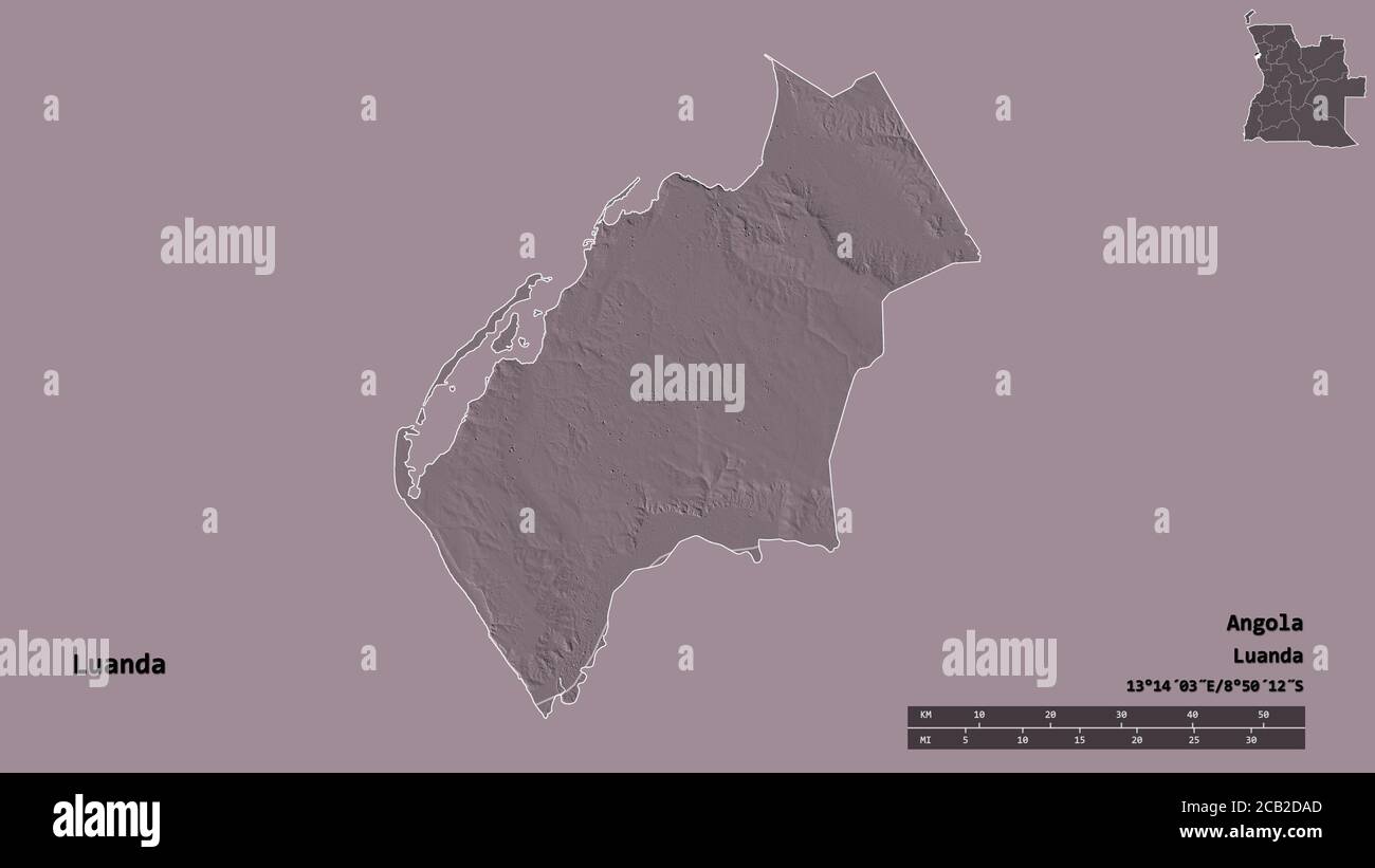 Shape of Luanda, province of Angola, with its capital isolated on solid ...