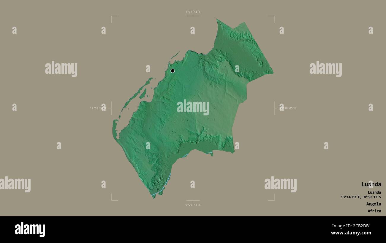 Area of Luanda, province of Angola, isolated on a solid background in a ...