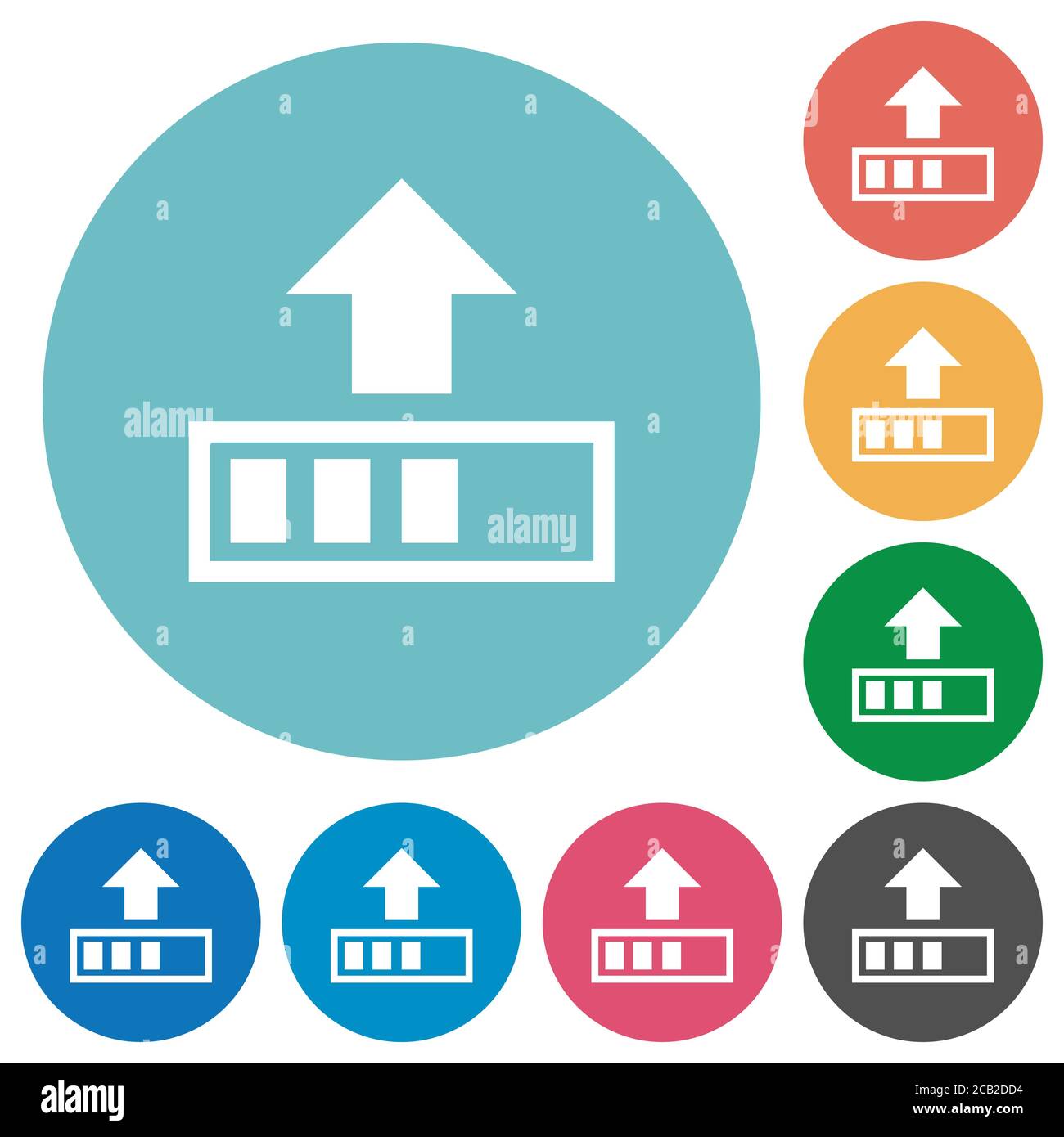 Upload in progress flat white icons on round color backgrounds Stock ...