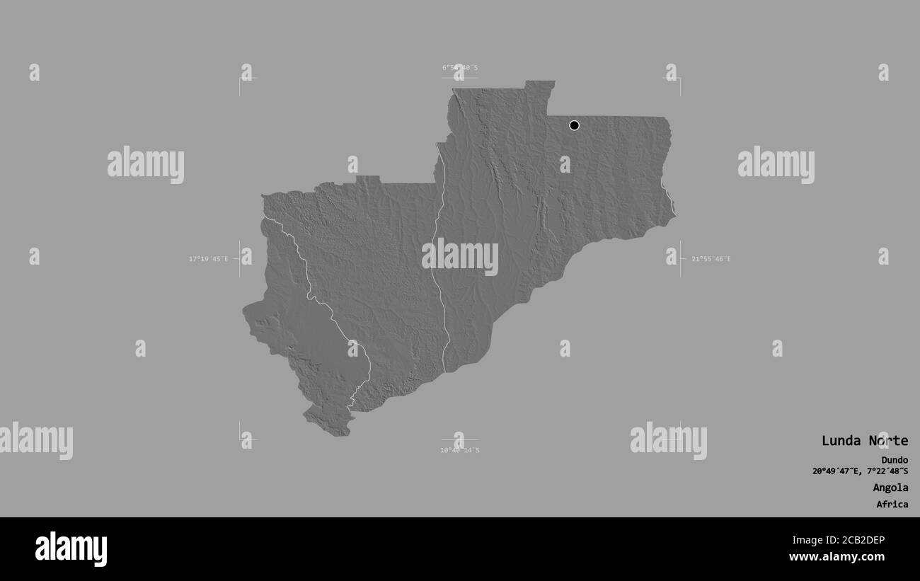 Area of Lunda Norte, province of Angola, isolated on a solid background ...