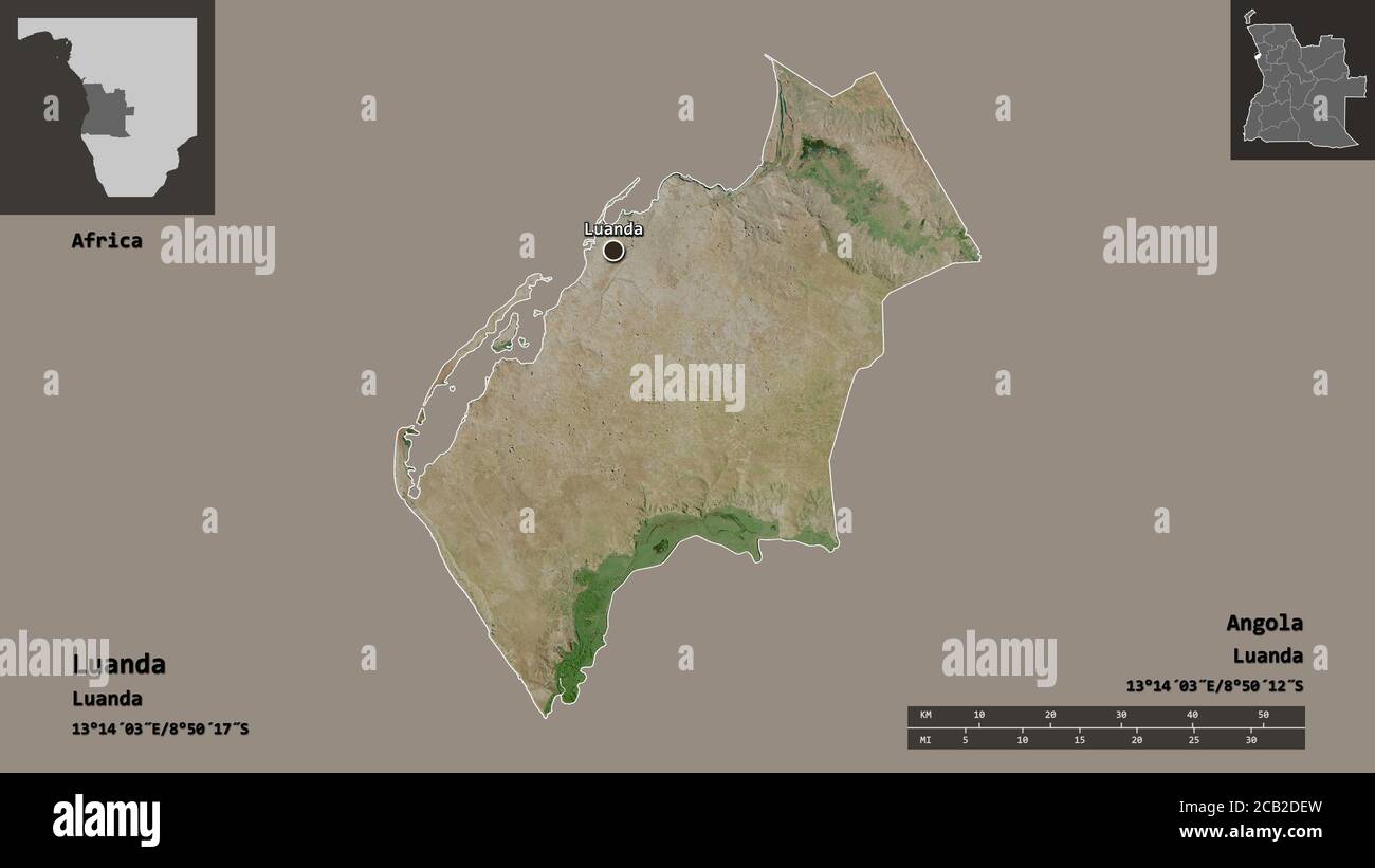 Shape of Luanda, province of Angola, and its capital. Distance scale ...