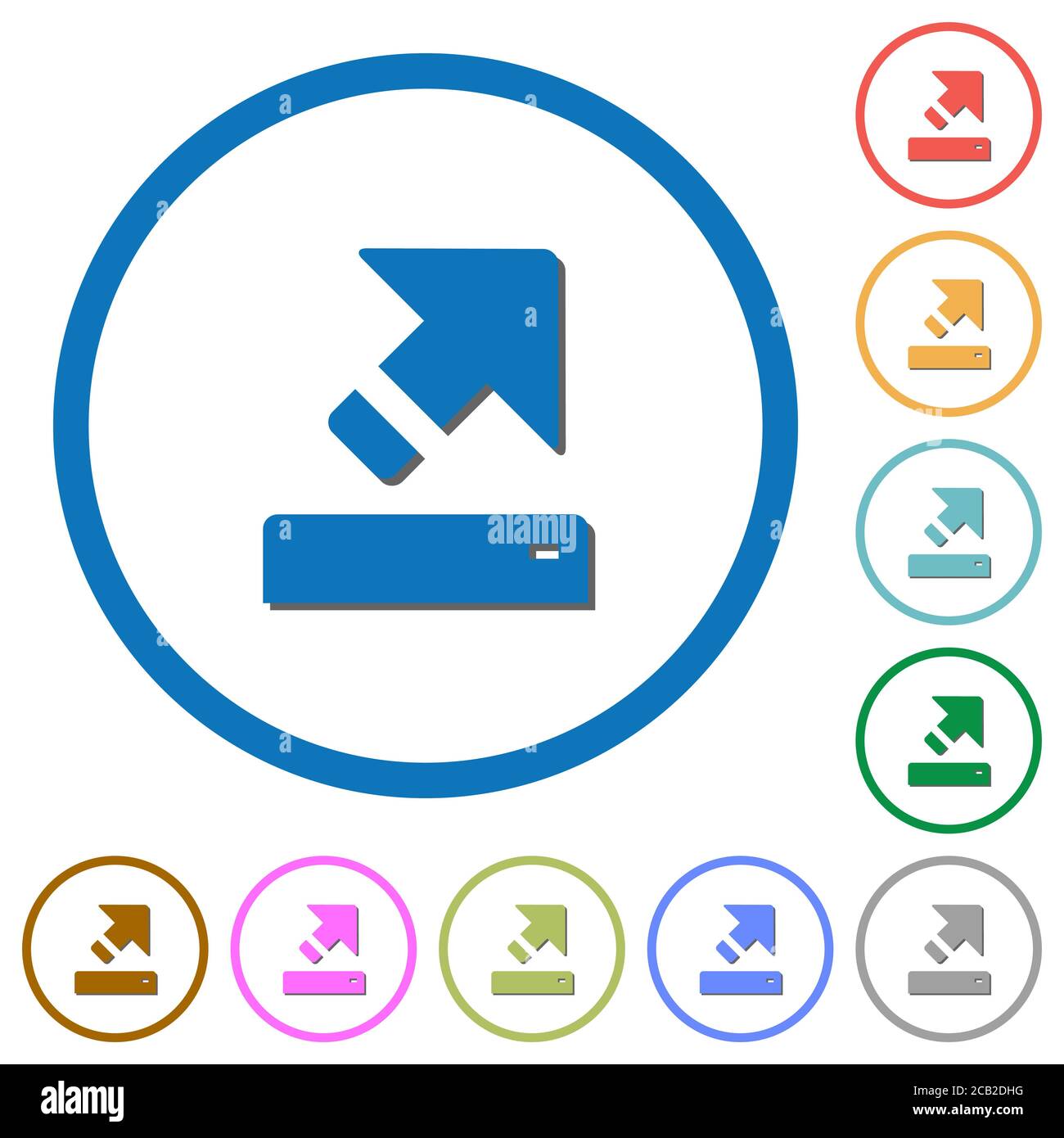 Export flat color vector icons with shadows in round outlines on white ...