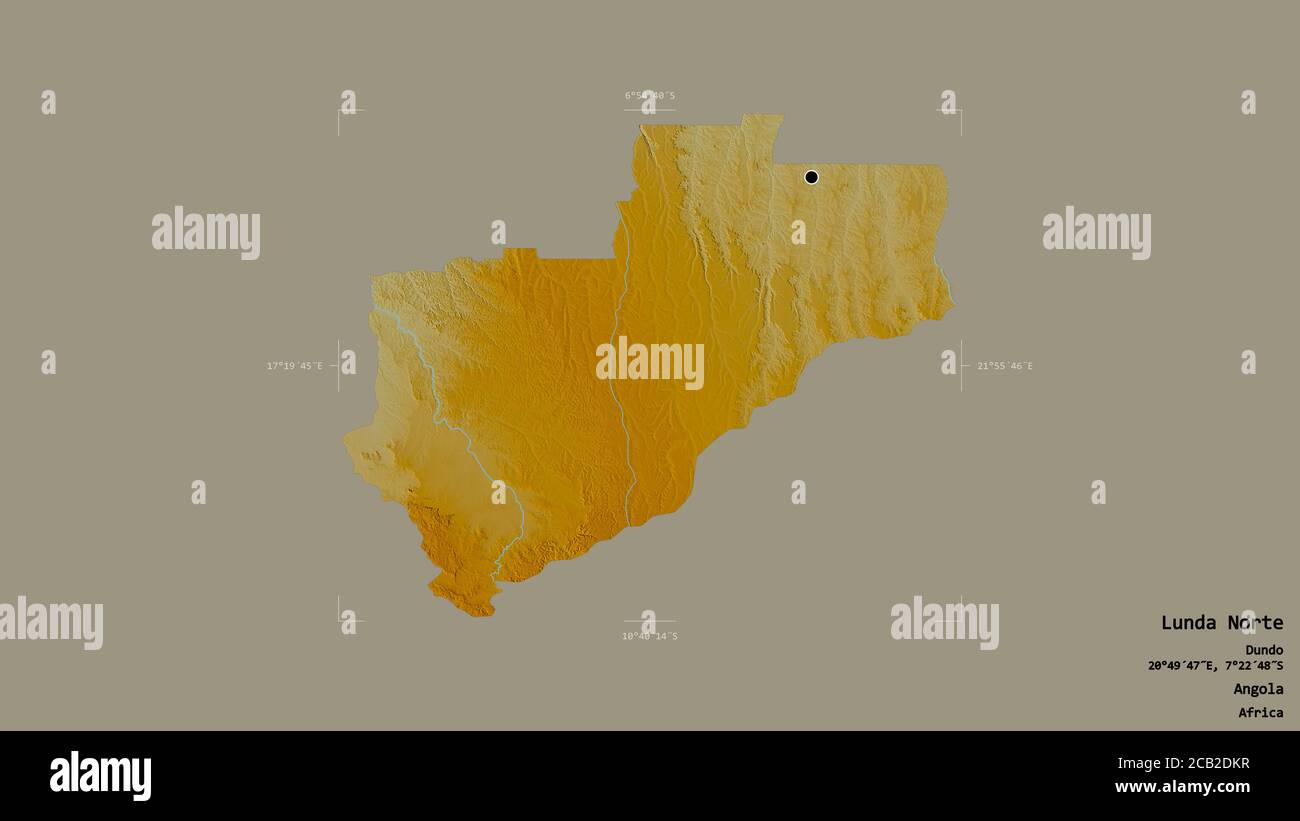 Area of Lunda Norte, province of Angola, isolated on a solid background ...
