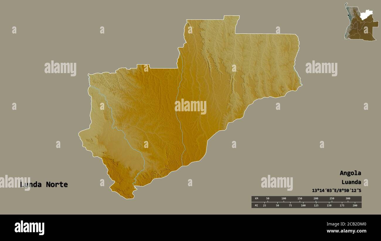 Shape of Lunda Norte, province of Angola, with its capital isolated on ...