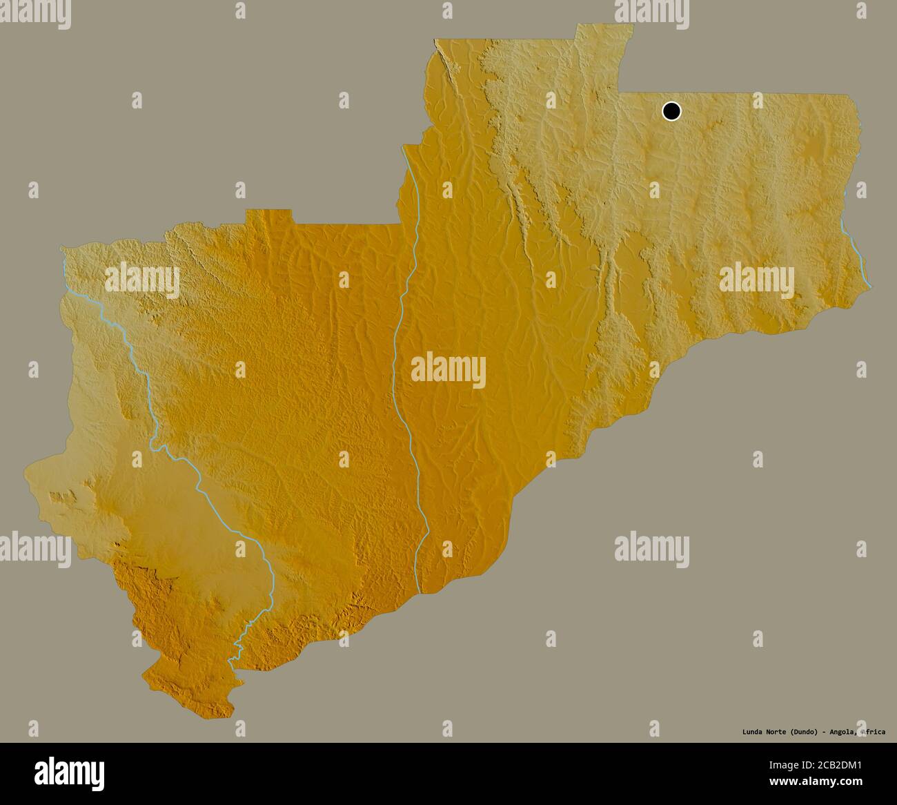 Shape of Lunda Norte, province of Angola, with its capital isolated on ...