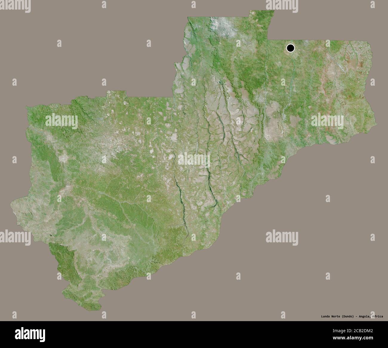 Shape of Lunda Norte, province of Angola, with its capital isolated on ...