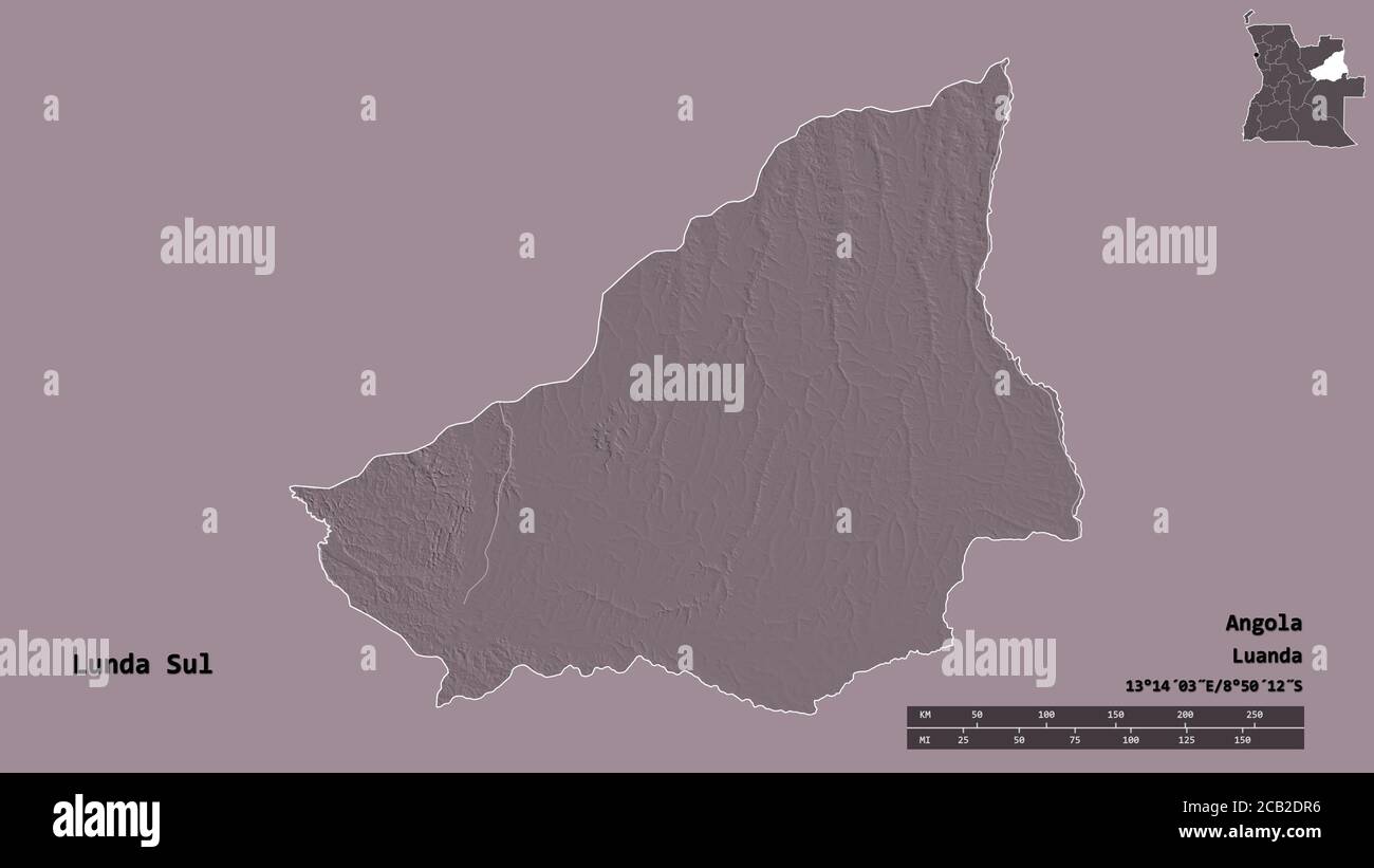 Shape of Lunda Sul, province of Angola, with its capital isolated on ...