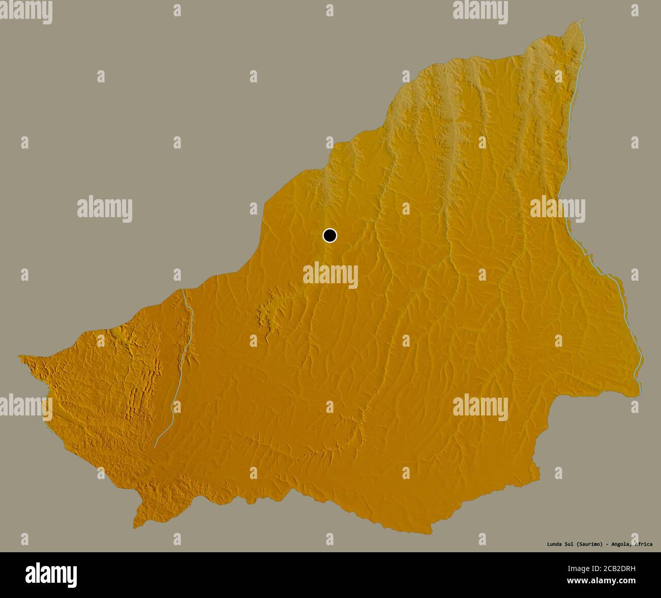 Shape of Lunda Sul, province of Angola, with its capital isolated on a ...
