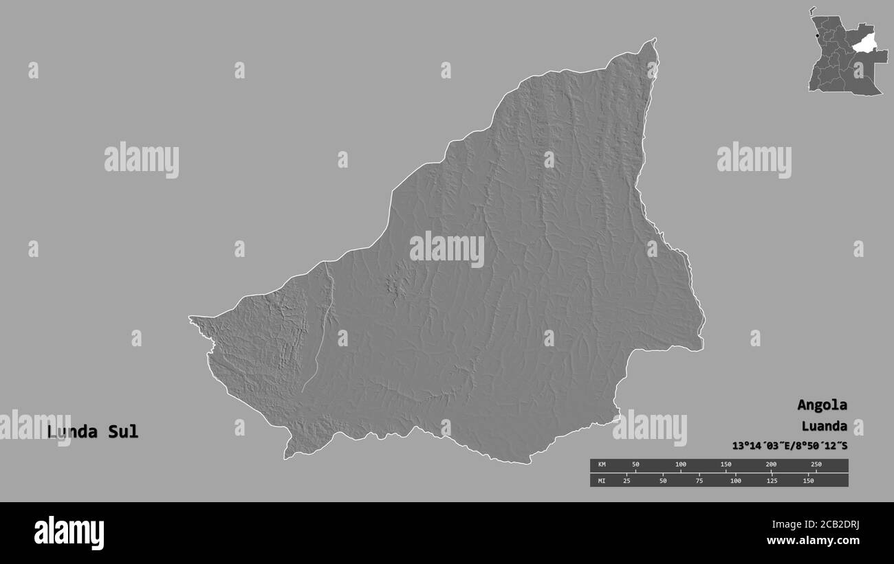 Shape of Lunda Sul, province of Angola, with its capital isolated on ...