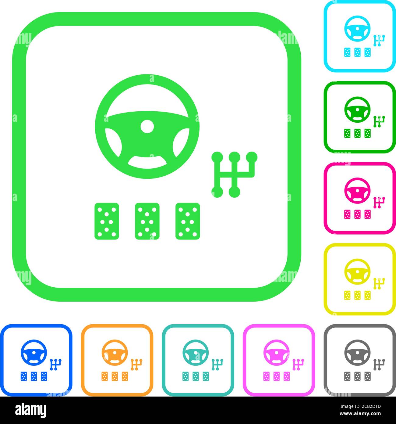 Car controls vivid colored flat icons in curved borders on white ...