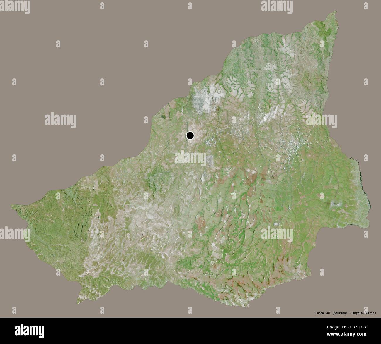 Shape of Lunda Sul, province of Angola, with its capital isolated on a ...
