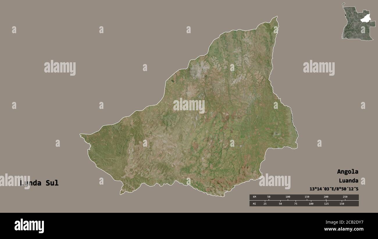 Shape of Lunda Sul, province of Angola, with its capital isolated on ...