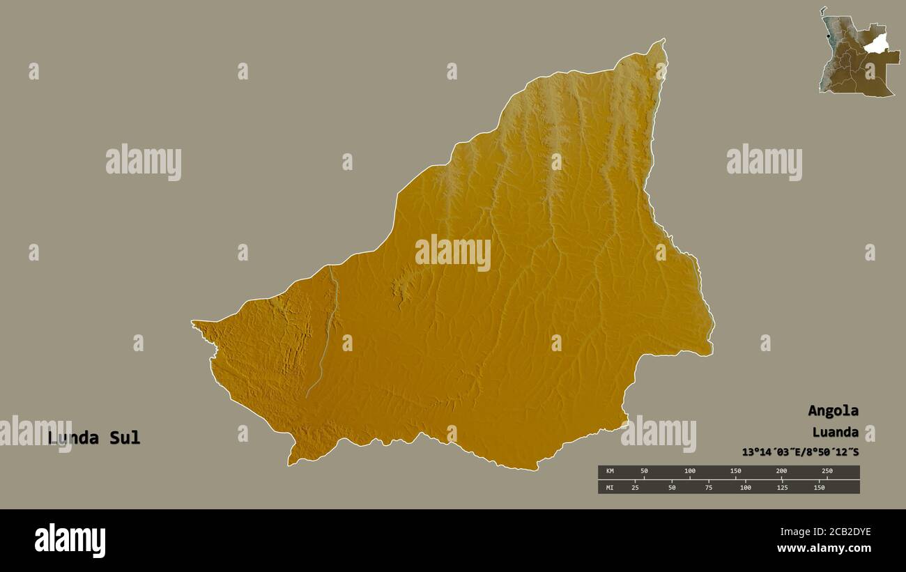 Shape of Lunda Sul, province of Angola, with its capital isolated on ...