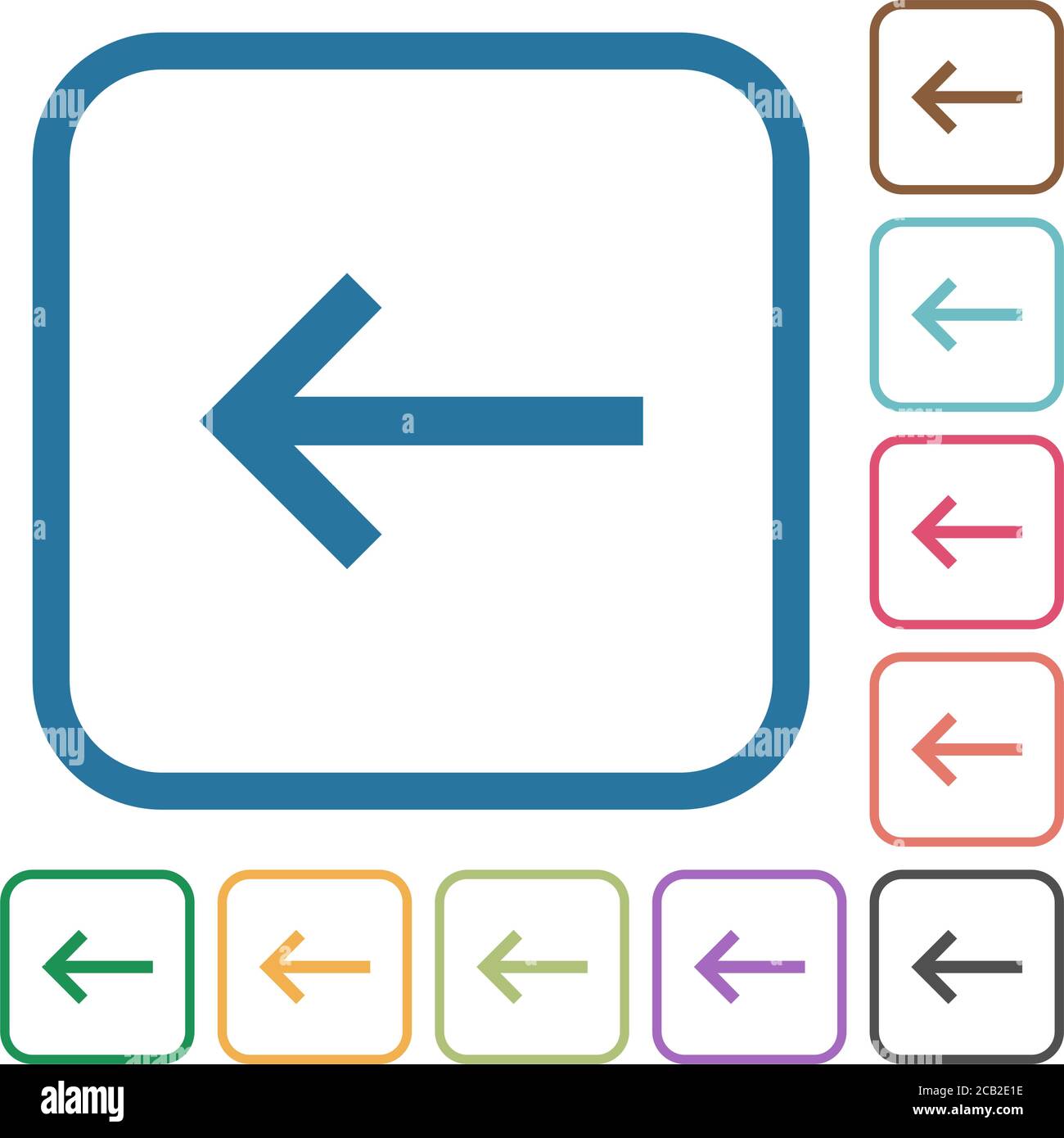 Keyboard backspace simple icons in color rounded square frames on white ...