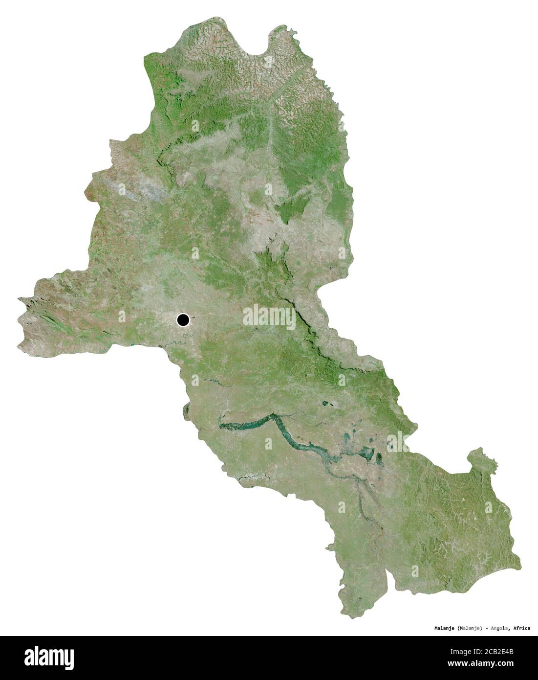 Shape of Malanje, province of Angola, with its capital isolated on ...