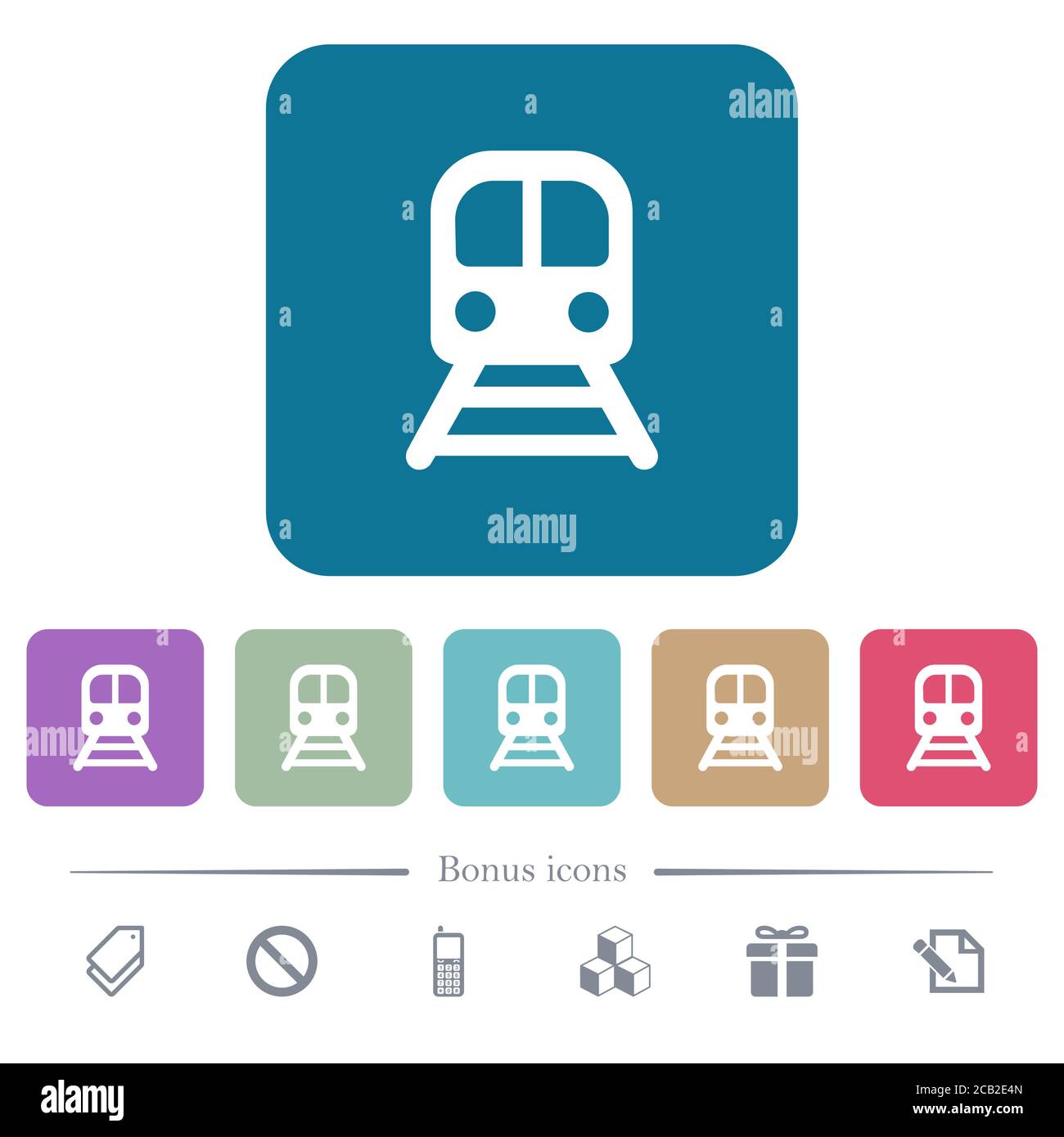 Train white flat icons on color rounded square backgrounds. 6 bonus ...