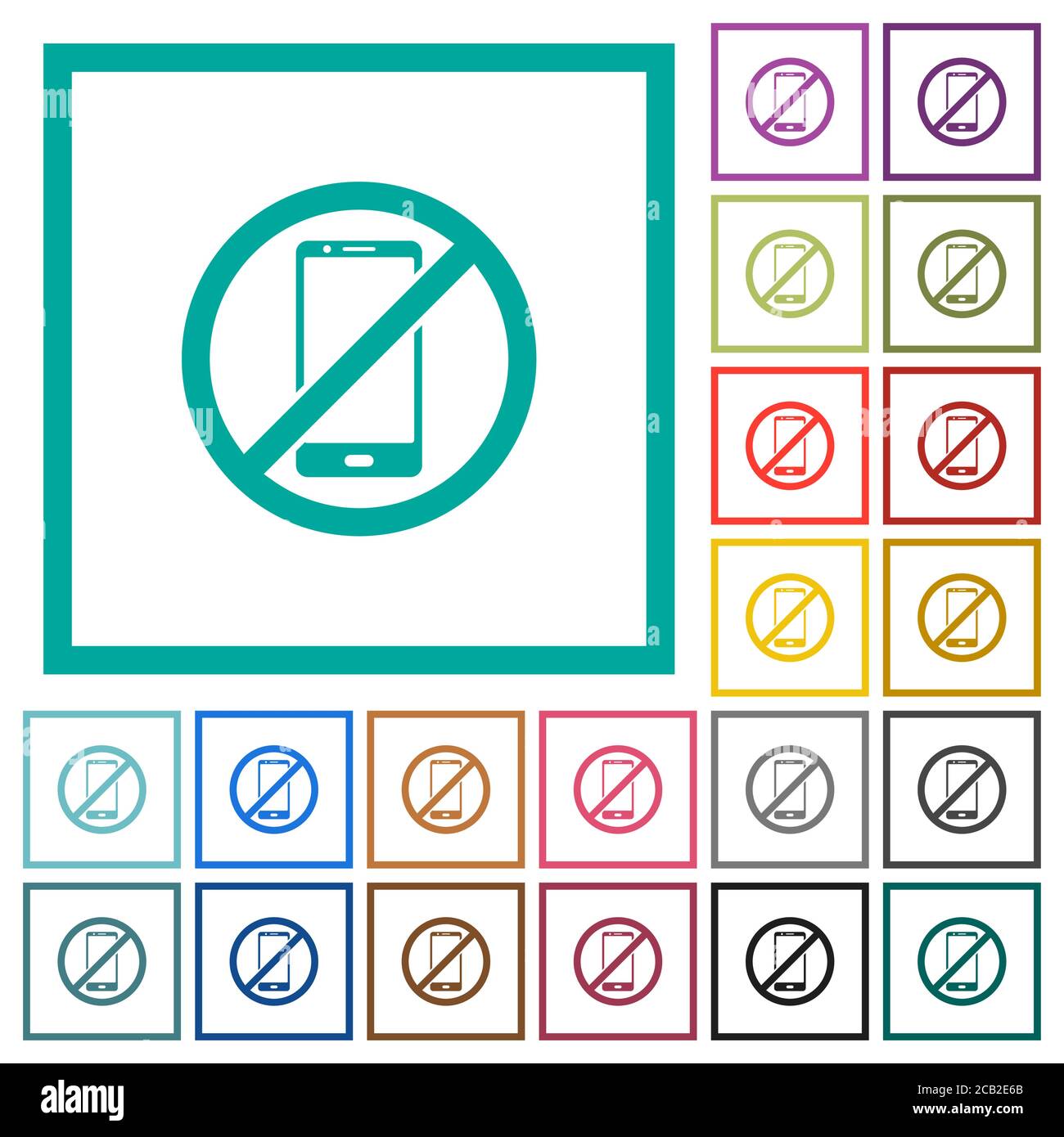 Smartphone not allowed flat color icons with quadrant frames on white ...