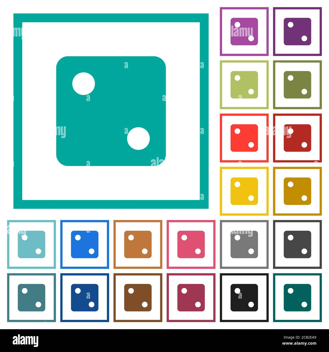 Dice two flat color icons with quadrant frames on white background ...