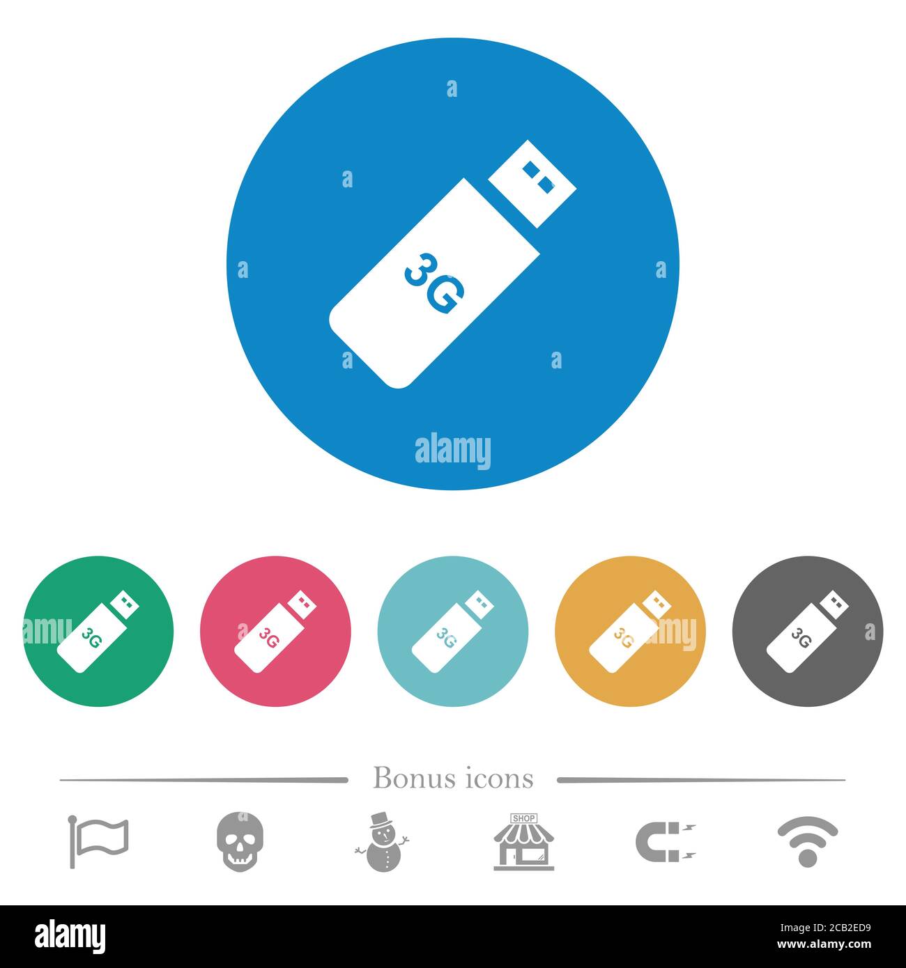Third generation mobile stick flat white icons on round color ...