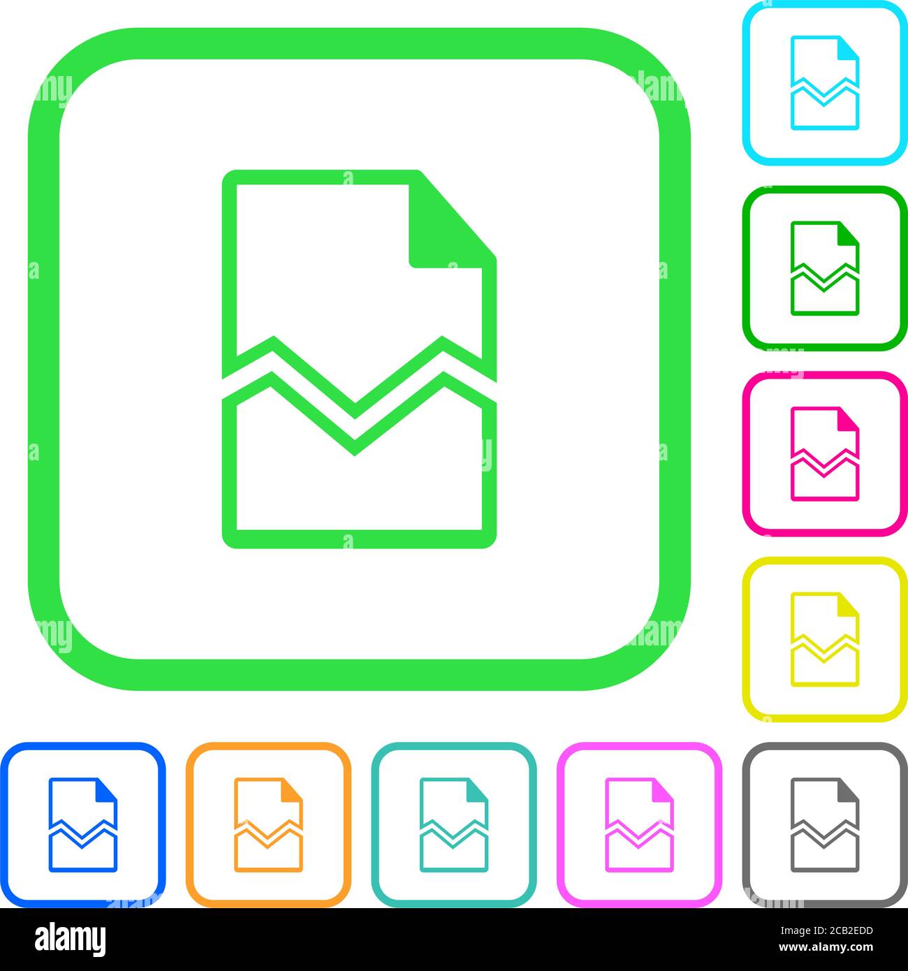 Broken page vivid colored flat icons in curved borders on white ...