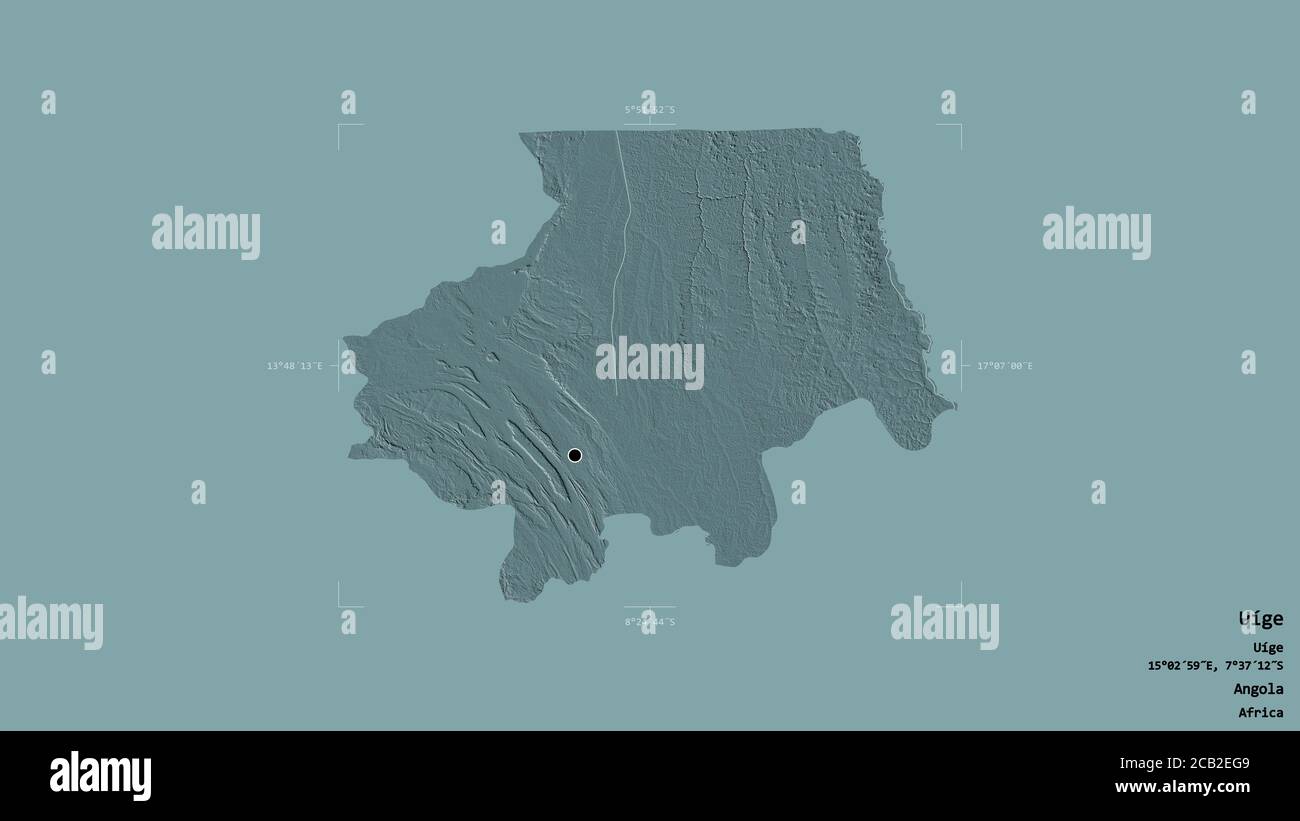 Area of Uíge, province of Angola, isolated on a solid background in a ...